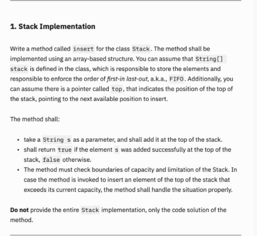 Solved 1. Stack Implementation Write a method called insert | Chegg.com