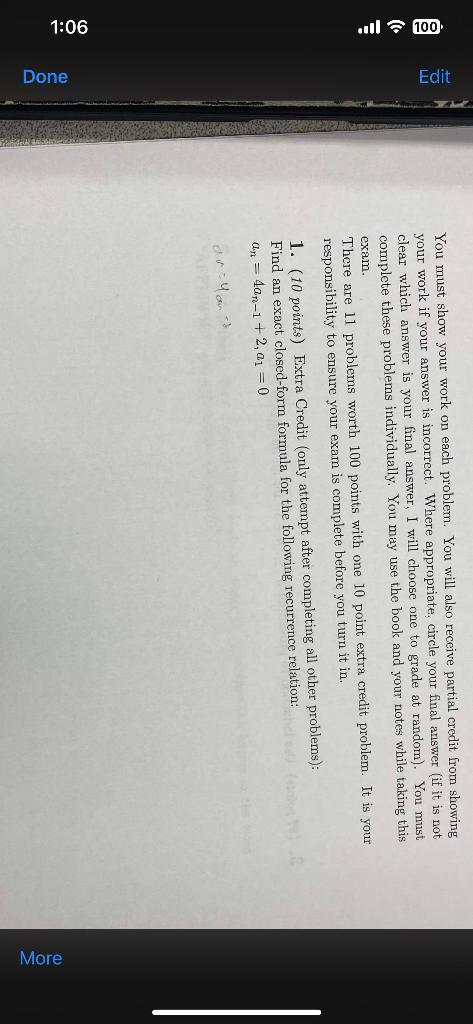 Solved You must show your work on each problem. You will | Chegg.com