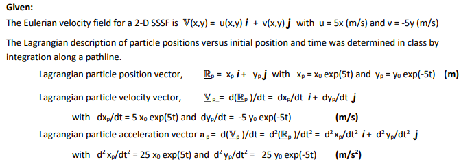 Given: The Eulerian velocity field for a 2-D SSSF is | Chegg.com