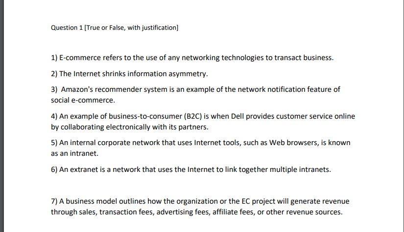 Solved Question 1 [True or False, with justification] 1) | Chegg.com