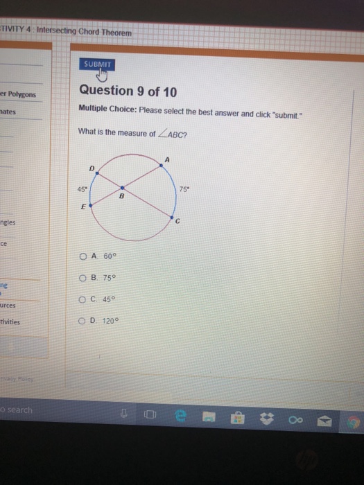Solved TIVITY 4: Intersecting Chord Theorem SUBMIT Question | Chegg.com