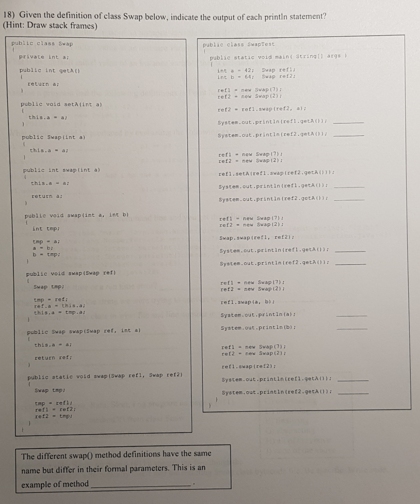 Solved 18) Given the definition of class Swap below, | Chegg.com