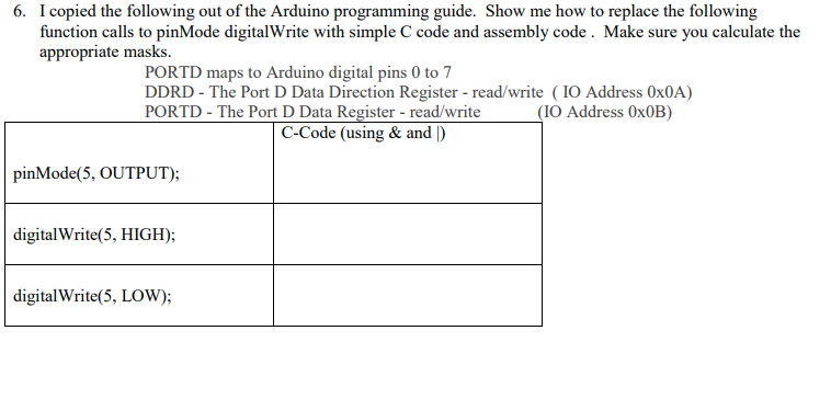 6. I copied the following out of the Arduino | Chegg.com