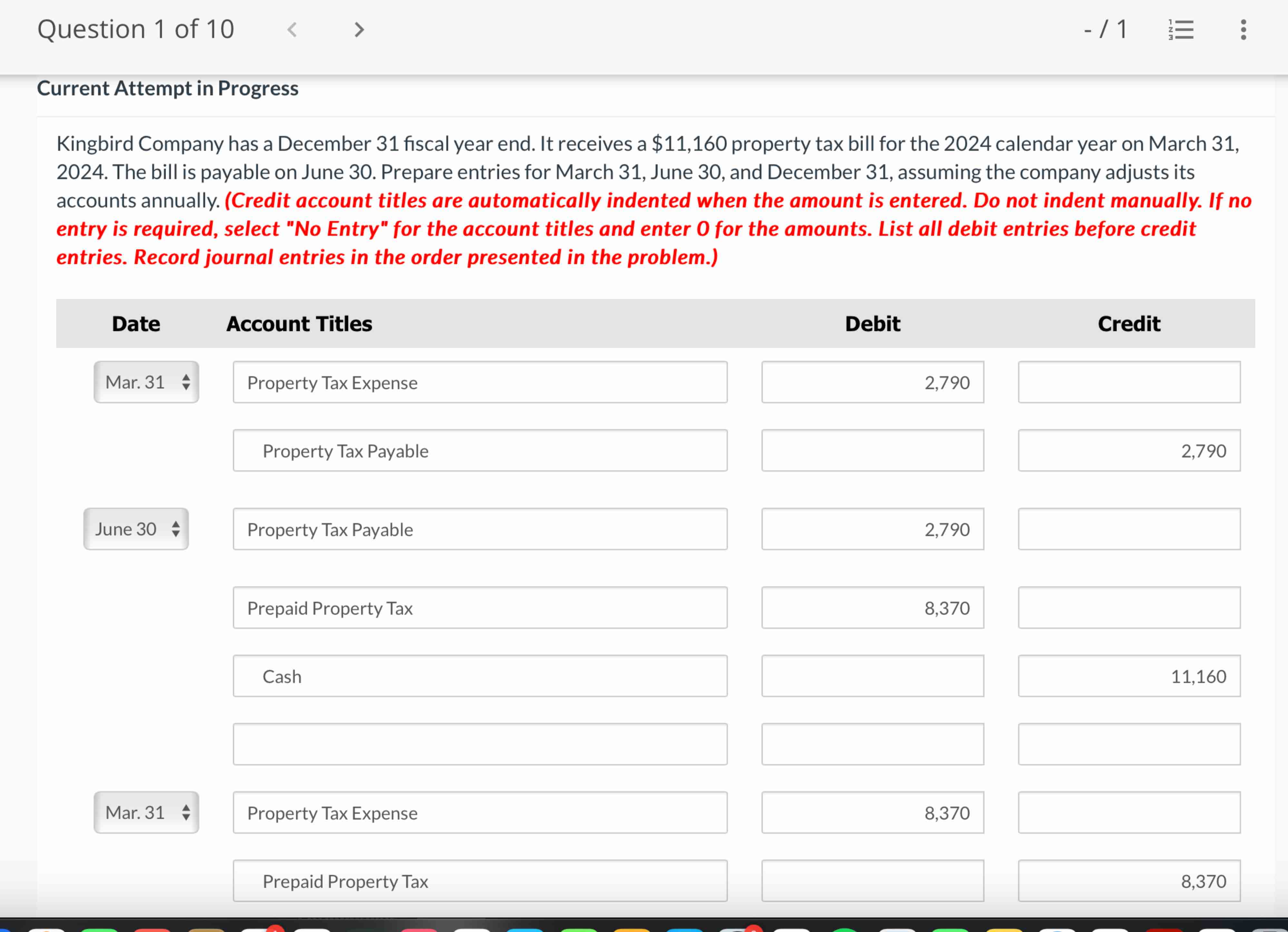 Solved Question 1 ﻿of 10 ﻿Current Attempt in Progress | Chegg.com