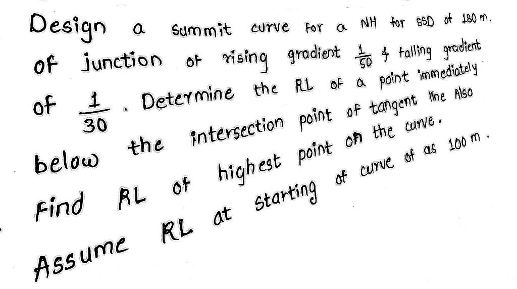 Solved Design a summit curve for a NH for 650 of 180 m. of | Chegg.com