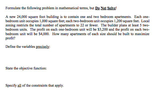 Solved Formulate the following problem in mathematical | Chegg.com