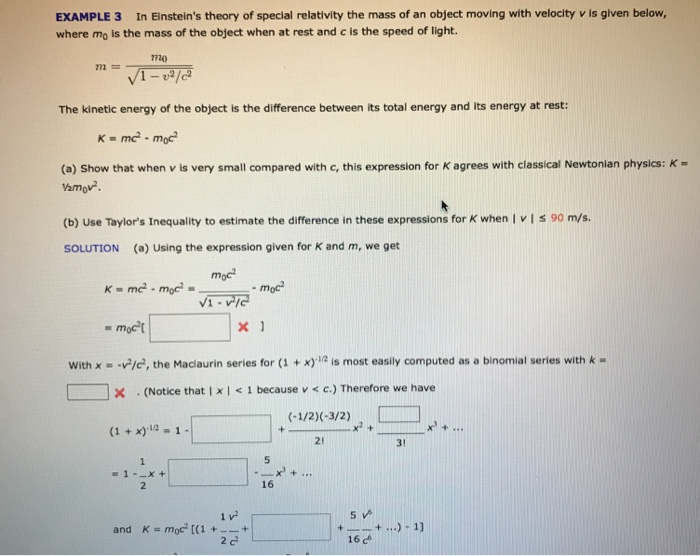 Solved EXAMPLE 3 In Einstein's theory of special relativity | Chegg.com