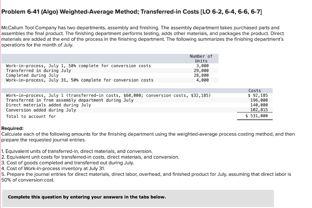 Solved Problem 6-41 (Algo) Weighted-Average Method; | Chegg.com