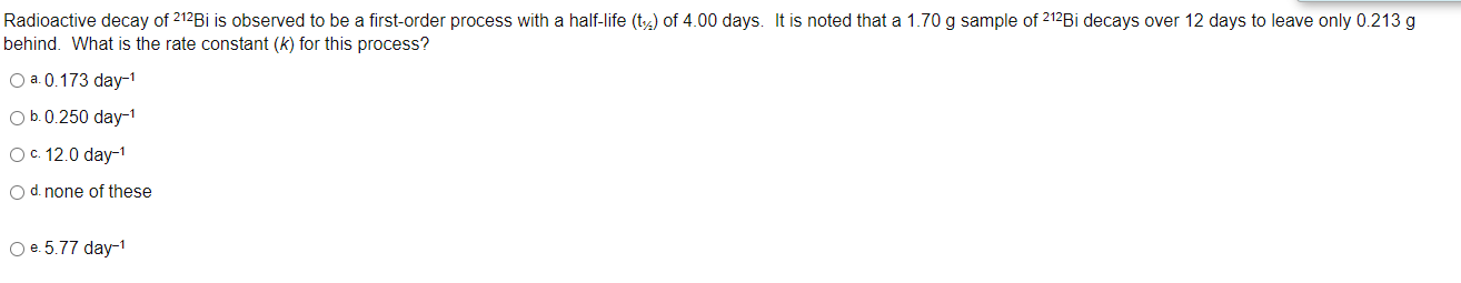 Solved Radioactive decay of 212Bi is observed to be a | Chegg.com