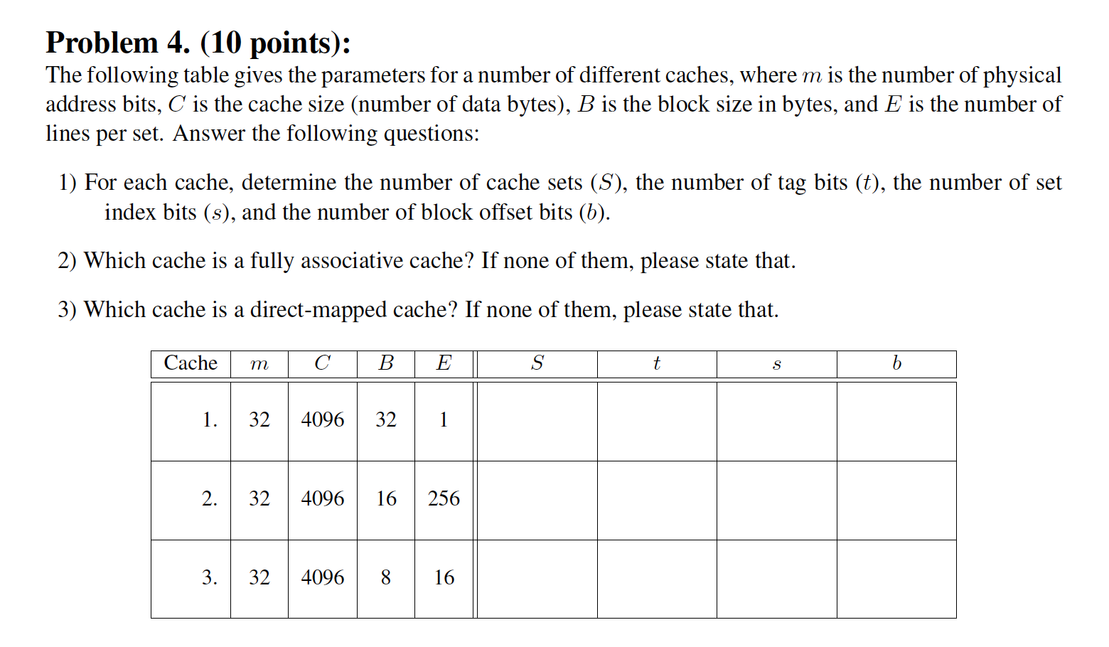Solved Problem 4. (10 points): The following table gives the | Chegg.com