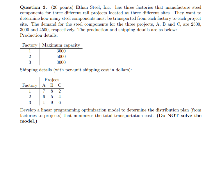 Solved Question 3. (20 ﻿points) ﻿Ethan Steel, Inc. has three | Chegg.com