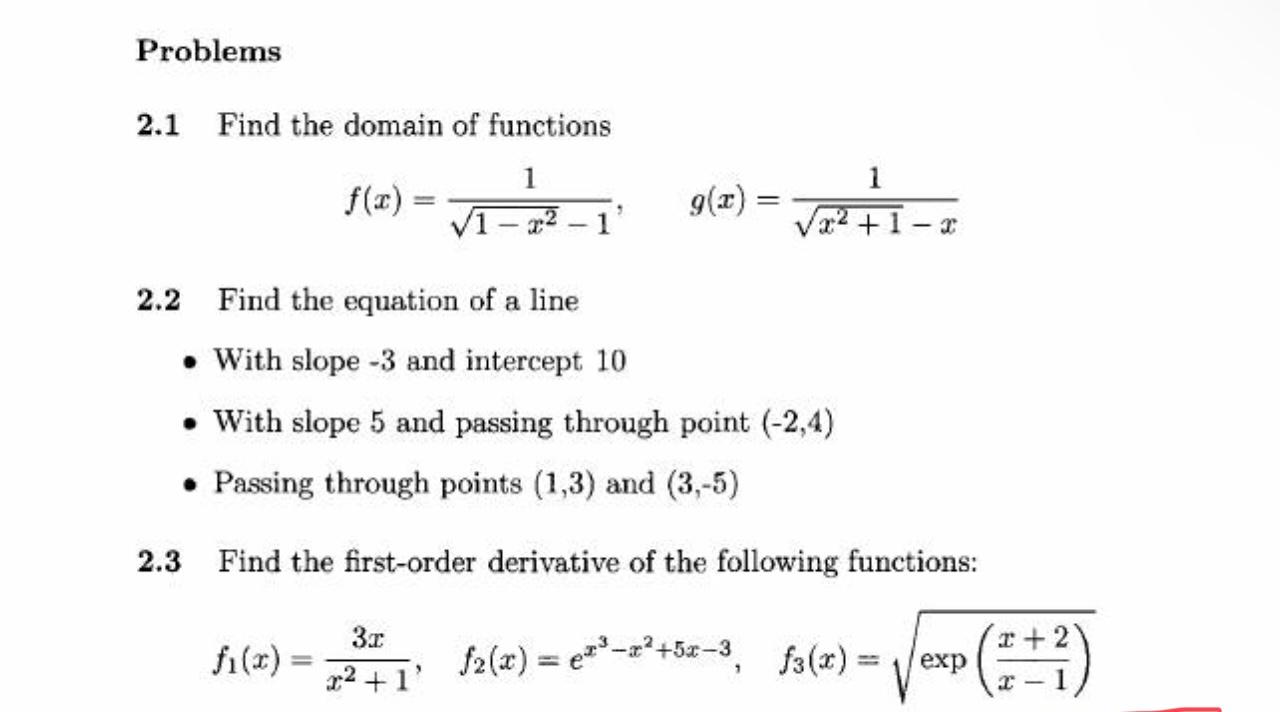 Solved Problems 2.1 Find the domain of functions 1 f(x) = | Chegg.com