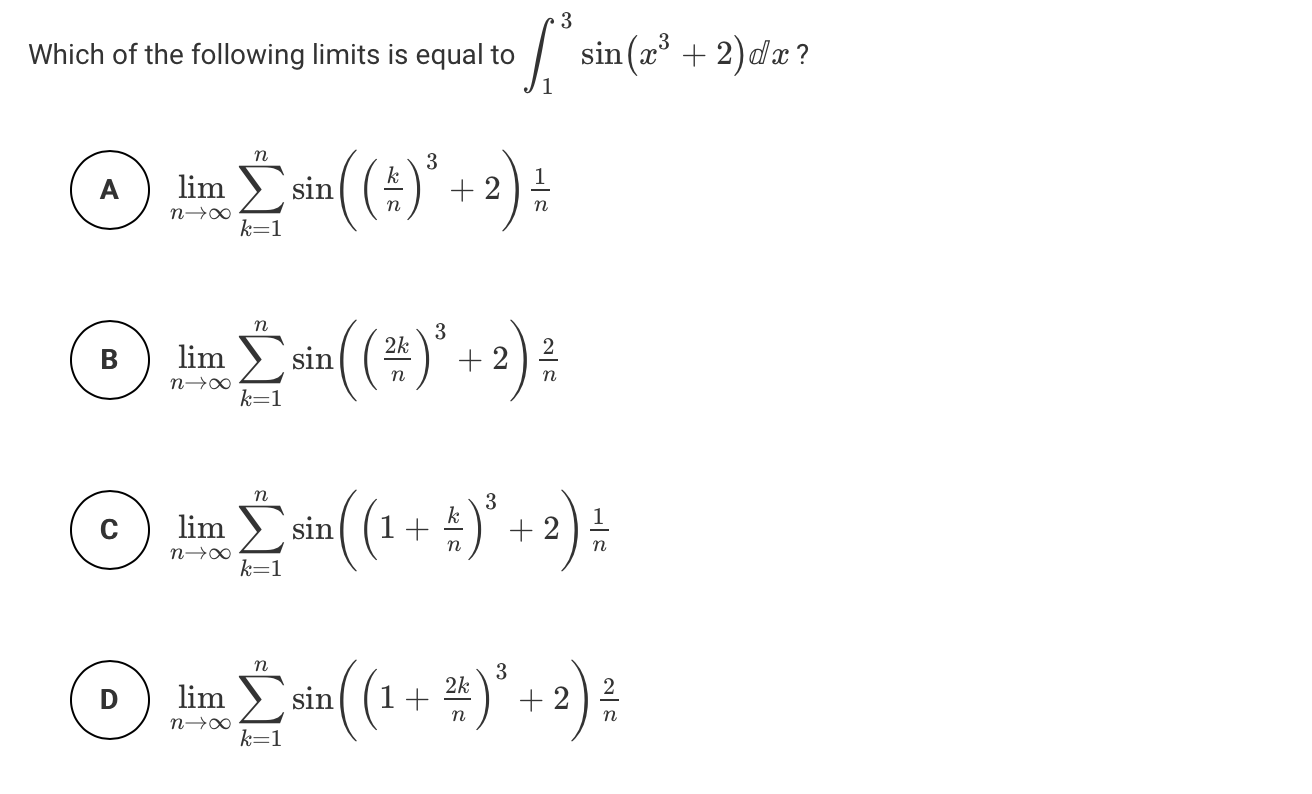 Solved 3 Which of the following limits is equal to sin (23 + | Chegg.com