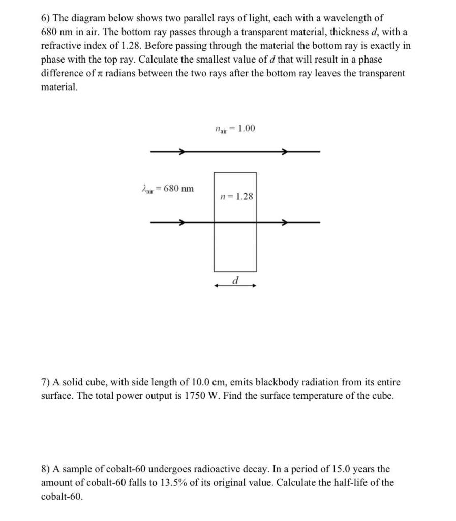 Solved 6) The diagram below shows two parallel rays of | Chegg.com