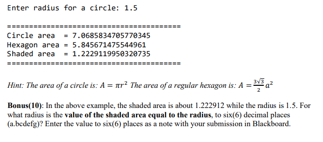 Solved Compute the area in blue Radius Enter radius for a | Chegg.com