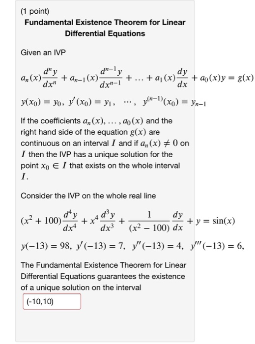 Solved (1 point) Fundamental Existence Theorem for Linear | Chegg.com