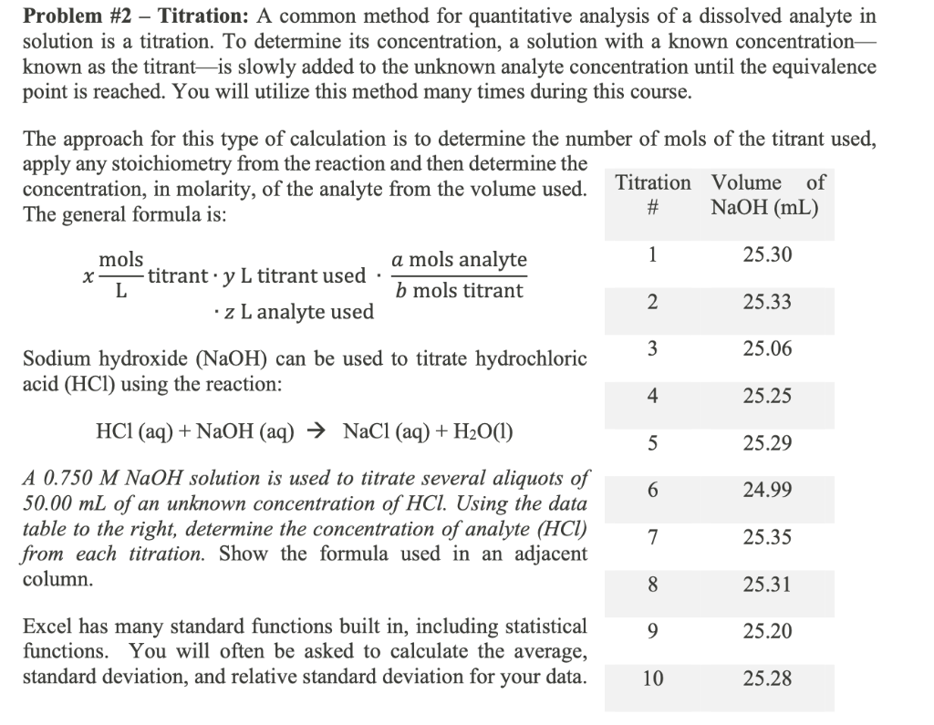 Solved Problem #2 – Titration: A common method for | Chegg.com