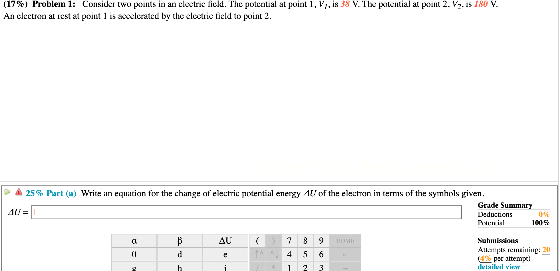 Solved (17%) Problem 1: Consider two points in an electric | Chegg.com