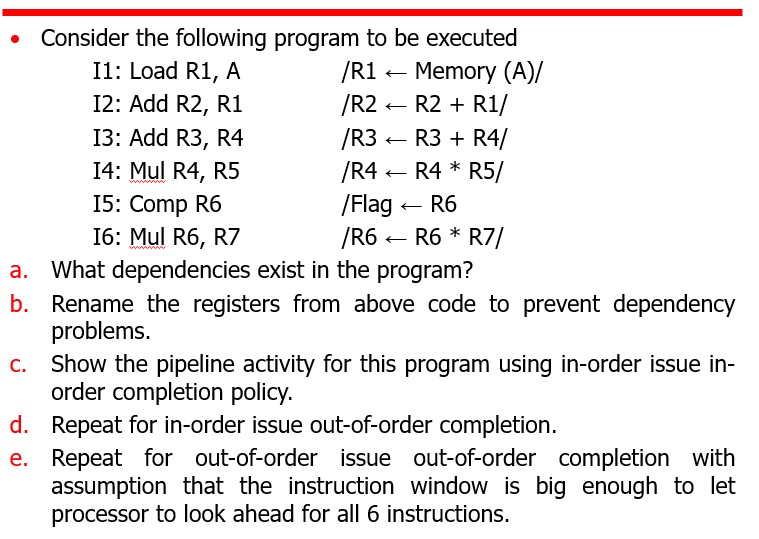 Solved - Consider the following program to be executed I1: | Chegg.com