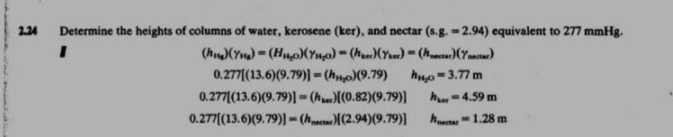 224 Determine the heights of columns of water, | Chegg.com