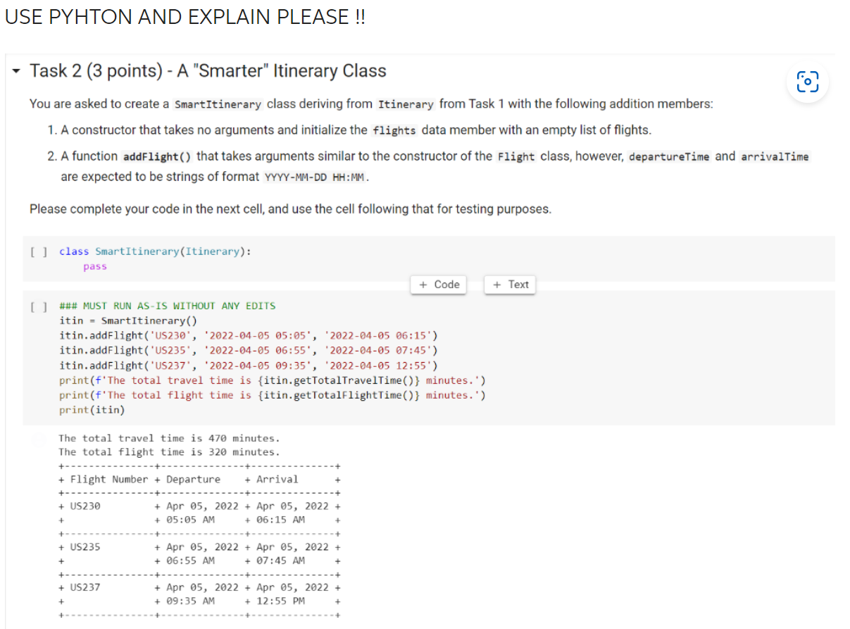 Task 2 (3 points) - A "Smarter" Itinerary Class You | Chegg.com