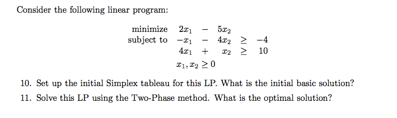 Solved Consider the following linear program minimize | Chegg.com