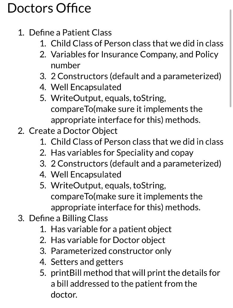 Solved 1. Define a Patient Class 1. Child Class of Person | Chegg.com