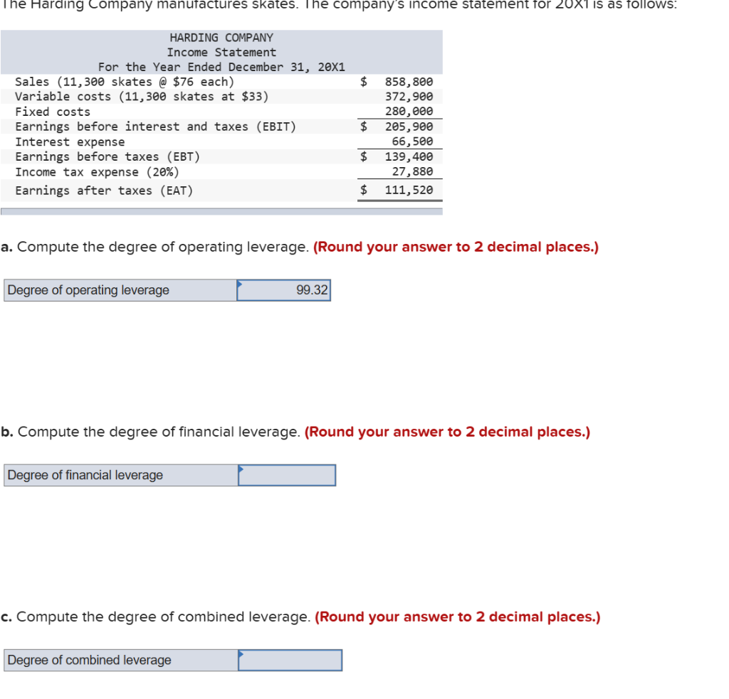 Solved a. Compute the degree of operating leverage. (Round | Chegg.com