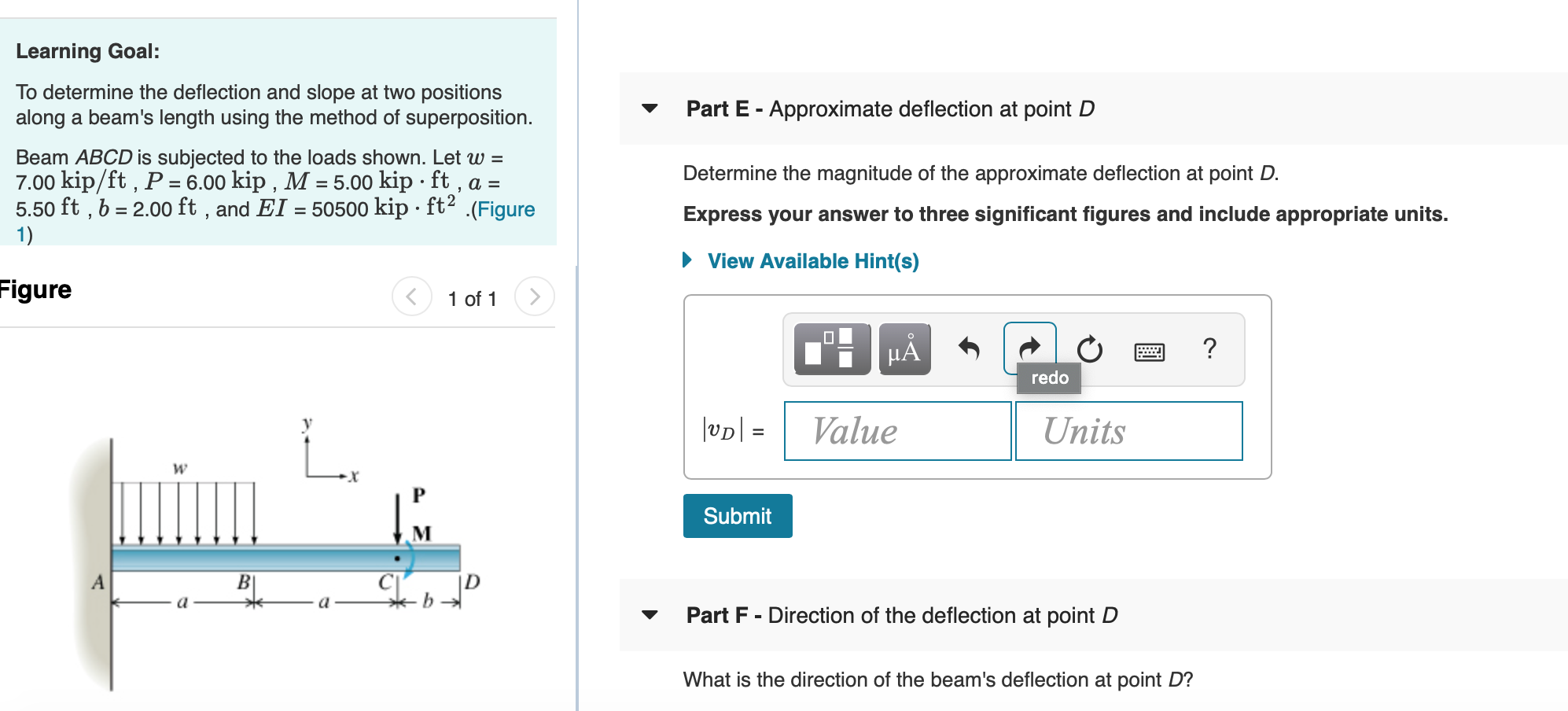 Solved Part E - Approximate deflection at point D Learning | Chegg.com