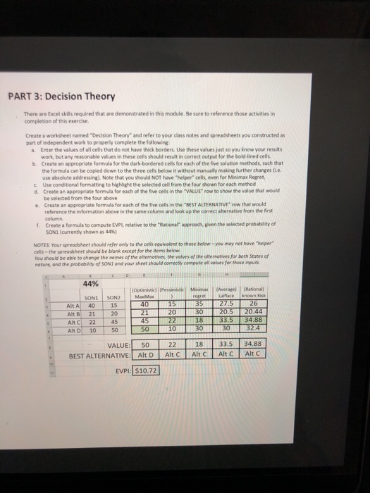 Solved PART 3: Decision Theory There are Excel skills | Chegg.com
