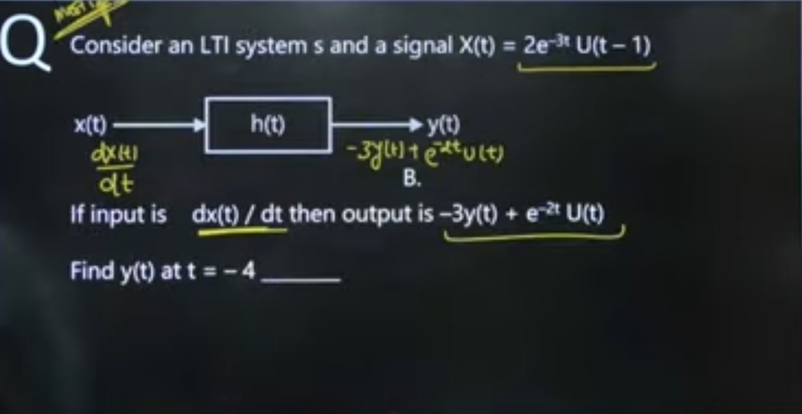 Solved Consider an LT system s and a signal X(t)=2e−3tU(t−1) | Chegg.com