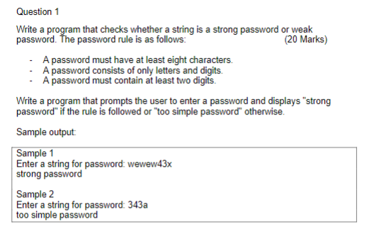 Solved Question 1 Write a program that checks whether a | Chegg.com