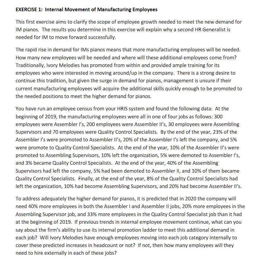 Solved EXERCISE 1: Internal Movement of Manufacturing | Chegg.com