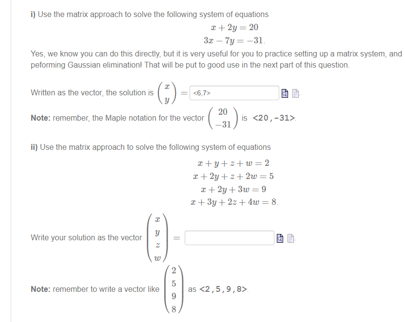 Solved i) Use the matrix approach to solve the following | Chegg.com