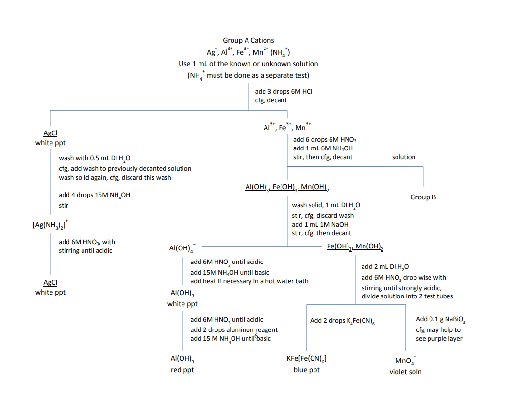 Solved Group A Cations Ag+,Al3+,Fe3+,Mn2+(NH4+) Use 1 mL of | Chegg.com