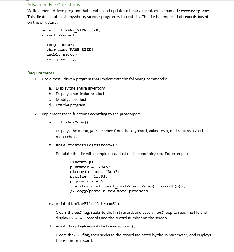 Solved *I need help with Advanced file Operations In c++, | Chegg.com
