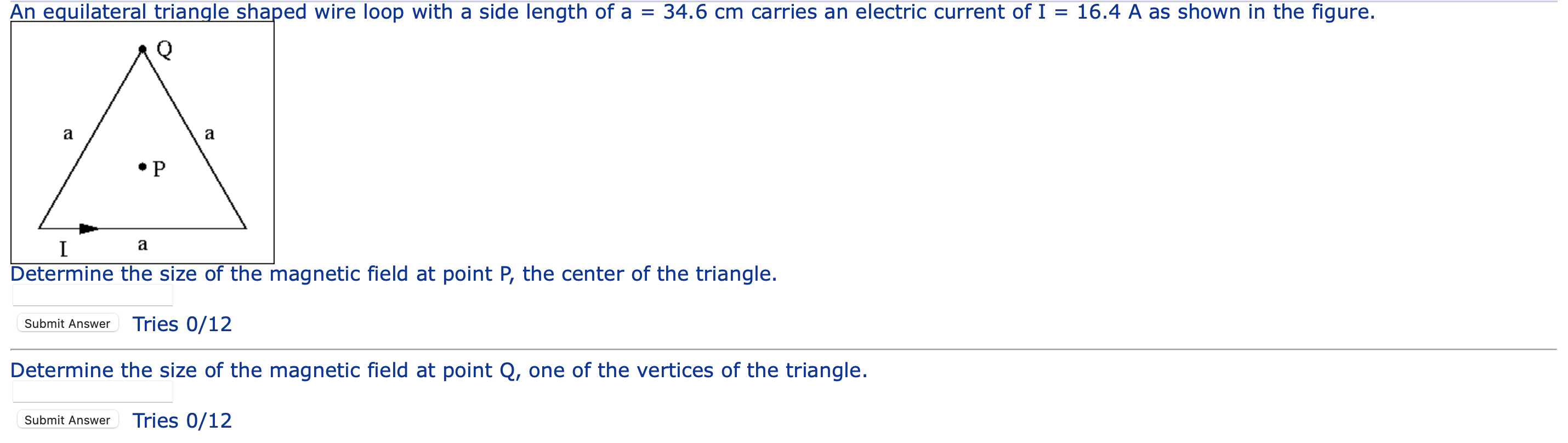 Solved An equilateral triangle shaped wire loop with a side | Chegg.com