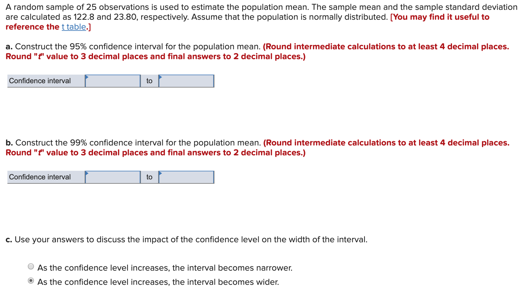 Solved A Random Sample Of 25 Observations Is Used To