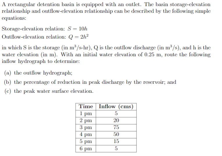 Solved A rectangular detention basin is equipped with an | Chegg.com