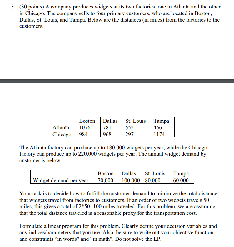 Solved 5. (30 points) A company produces widgets at its two | Chegg.com