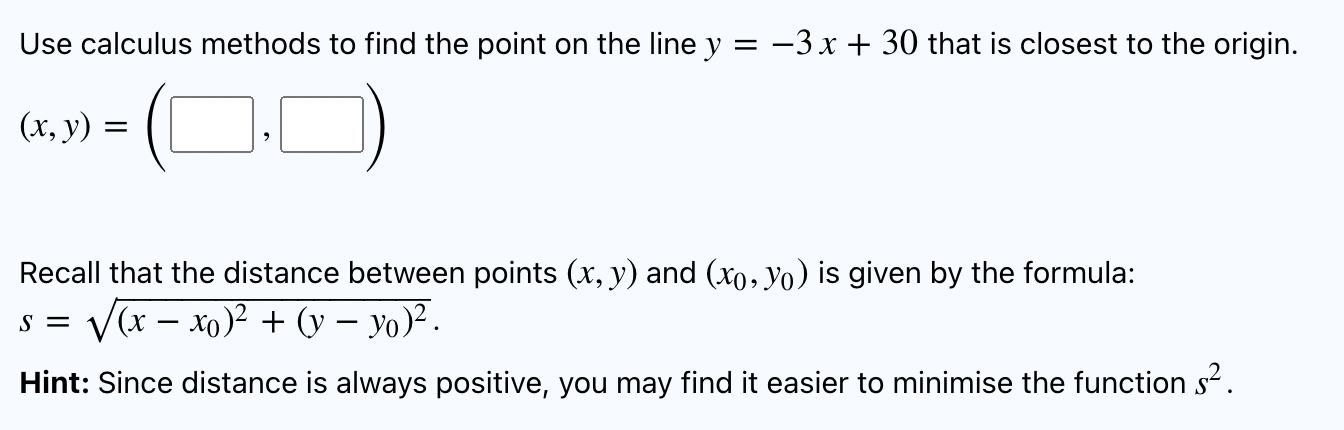Solved Use calculus methods to find the point on the line y | Chegg.com