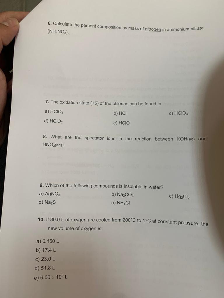 Solved 6. Calculate the percent composition by mass of | Chegg.com