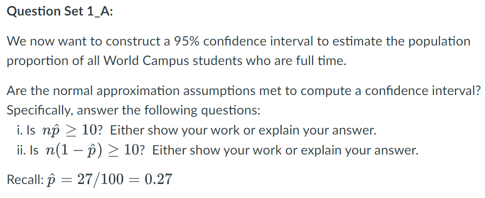 Solved Question Set 1_A: We now want to construct a 95% | Chegg.com