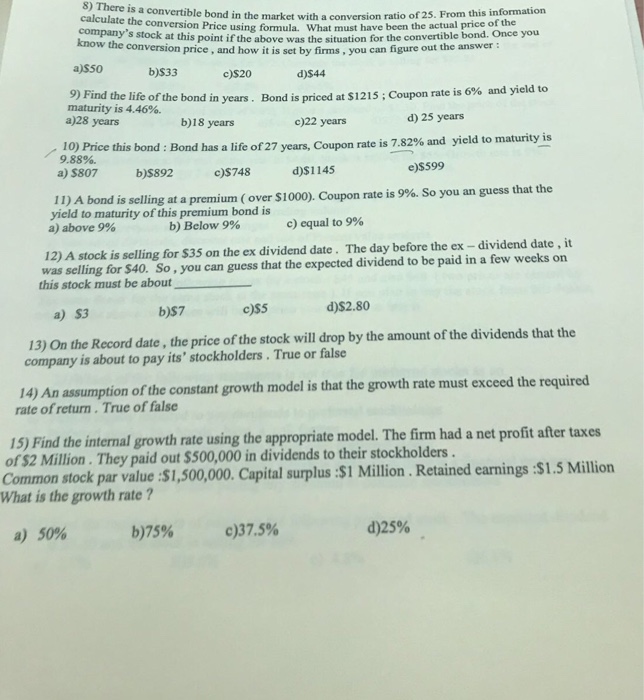 Solved calculate the conversion Price using formula. What | Chegg.com