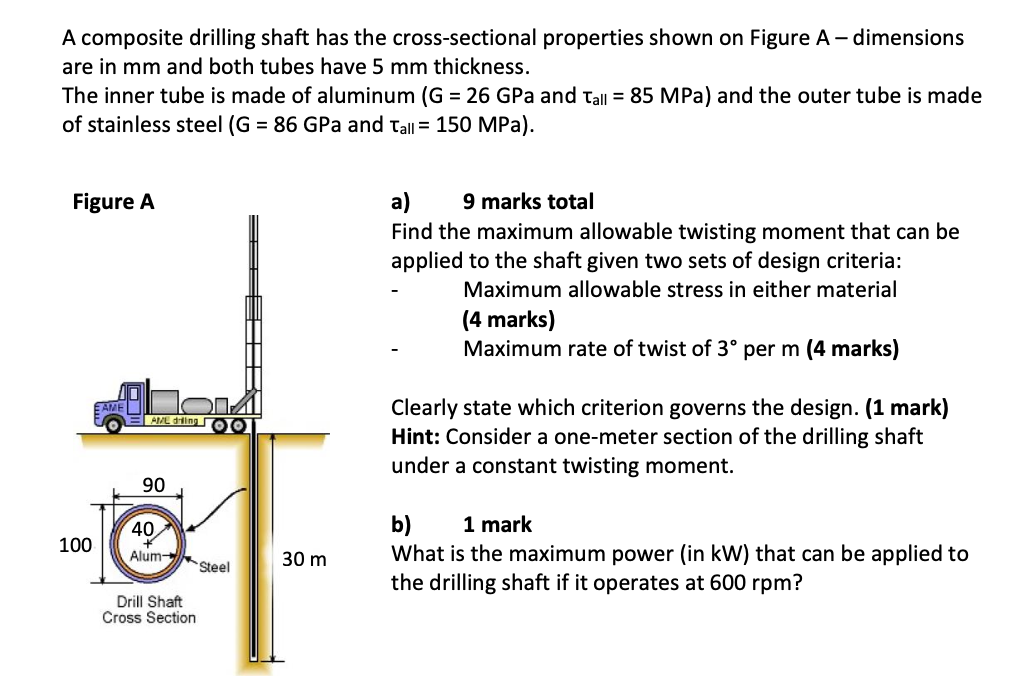 Solved A composite drilling shaft has the cross-sectional | Chegg.com