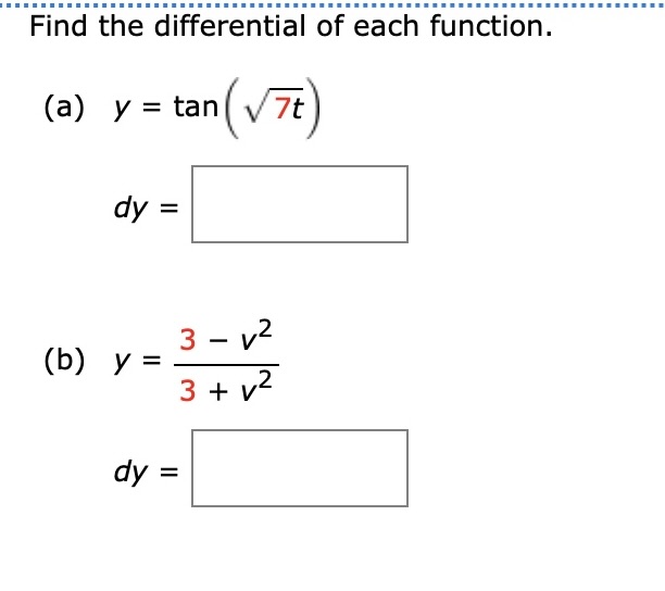 Solved Find the differential of each | Chegg.com