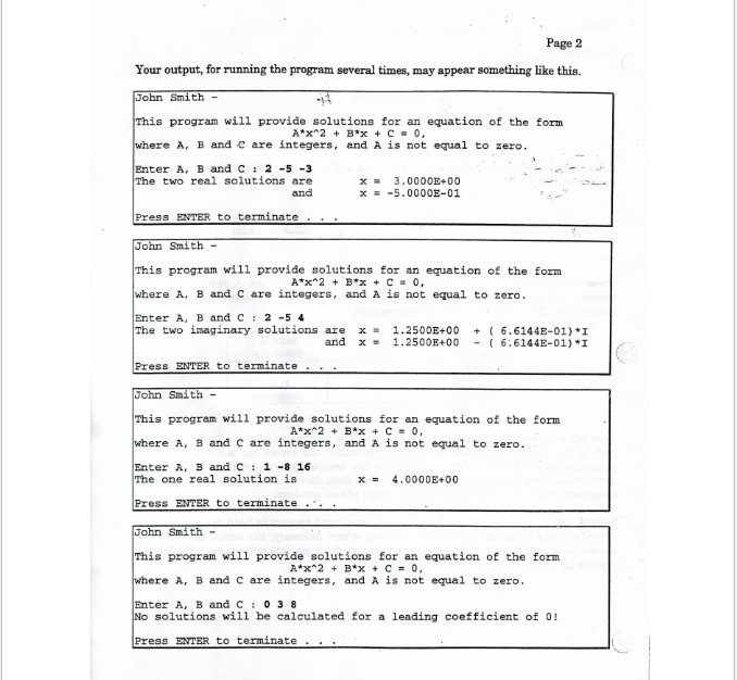 Solved Name Due Date Assignment Solutions to the quadratic | Chegg.com