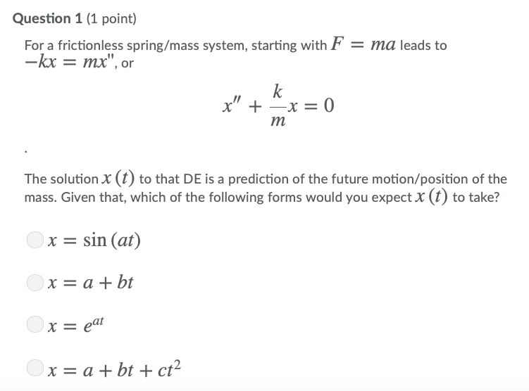 Solved For a frictionless spring/mass system, starting with | Chegg.com