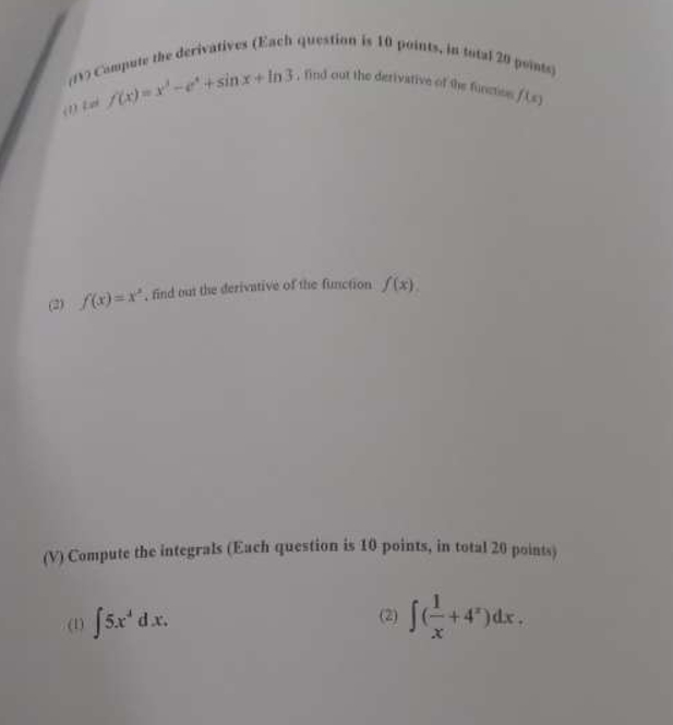 Solved (1) ﻿Canpute the derivatives (Each question is 10 | Chegg.com