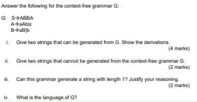 Solved Answer the following for the context-free grammar G: | Chegg.com